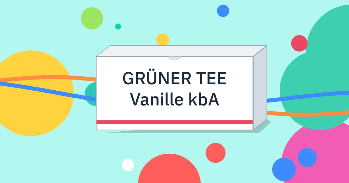 Symbolbild: Packung mit der Aufschrift GRÜNER TEE Vanille kbA (PZN 02165768) – Verfügbarkeit und Bezug in Apotheken in Frankfurt am Main