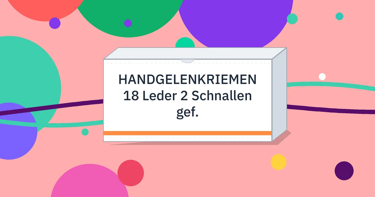 Symbolbild: Packung mit der Aufschrift HANDGELENKRIEMEN 18 Leder 2 Schnallen gef. (PZN 05397396) – Verfügbarkeit und Bezug in Apotheken in Frankfurt am Main