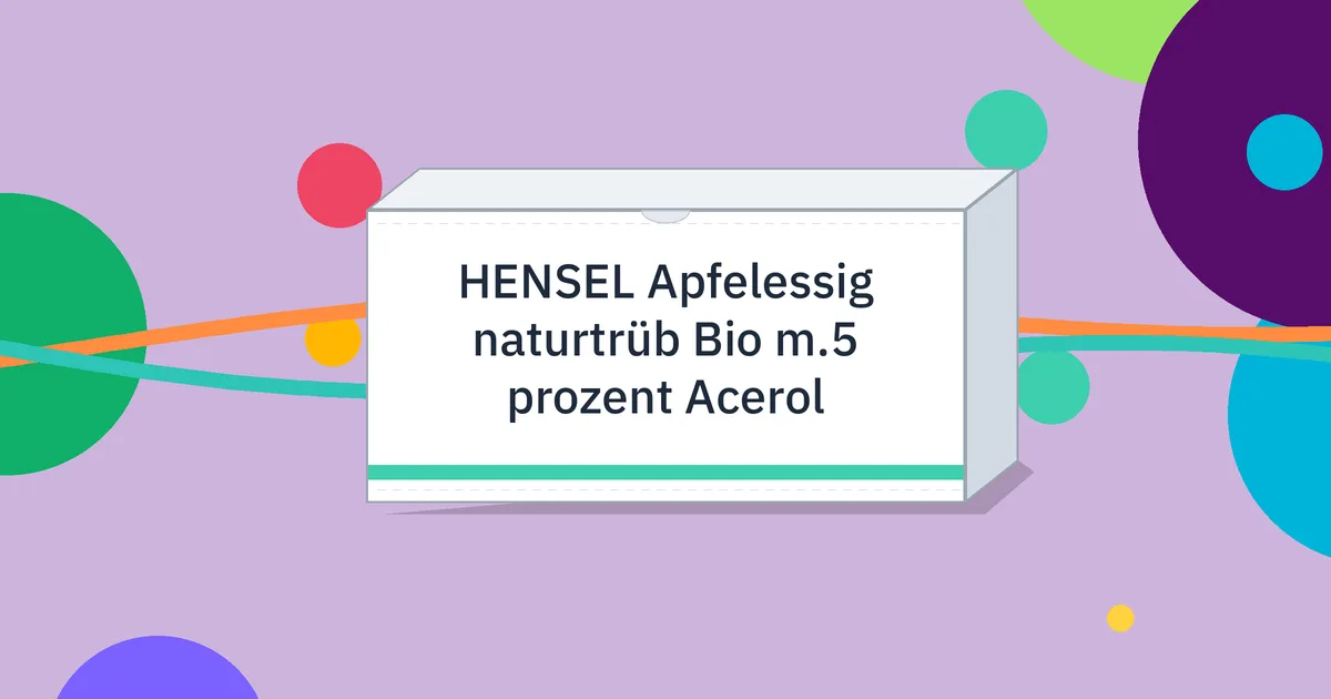 Symbolbild: Packung mit der Aufschrift HENSEL Apfelessig naturtrüb Bio m.5 prozent Acerol (PZN 06078687) – Verfügbarkeit und Bezug in Apotheken in Frankfurt am Main
