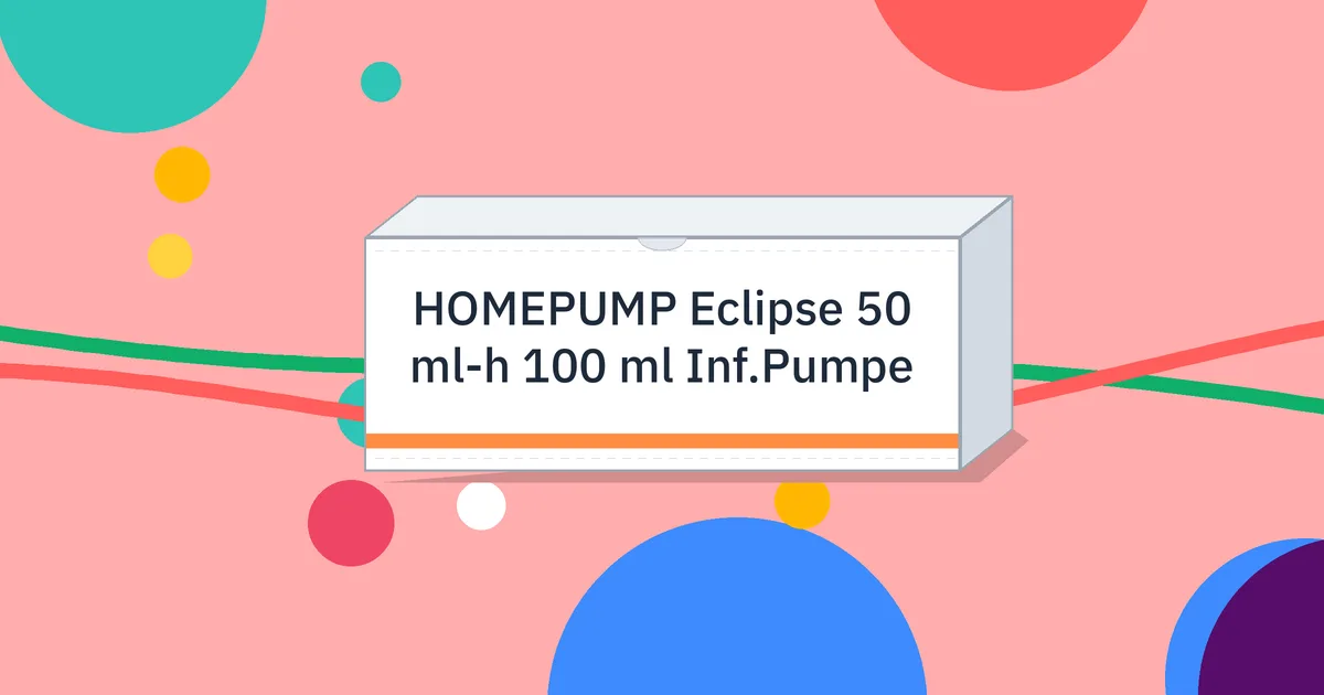 Symbolbild: Packung mit der Aufschrift HOMEPUMP Eclipse 50 ml-h 100 ml Inf.Pumpe (PZN 10625706) – Verfügbarkeit und Bezug in Apotheken in Frankfurt am Main