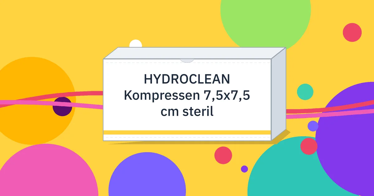 Symbolbild: Packung mit der Aufschrift HYDROCLEAN Kompressen 7,5x7,5 cm steril (PZN 00127433) – Verfügbarkeit und Bezug in Apotheken in Frankfurt am Main