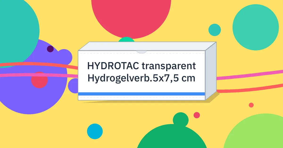 Symbolbild: Packung mit der Aufschrift HYDROTAC transparent Hydrogelverb.5x7,5 cm (PZN 17447828) – Verfügbarkeit und Bezug in Apotheken in Frankfurt am Main