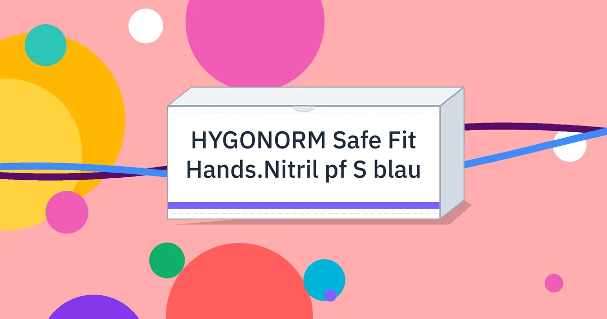 Symbolbild: Packung mit der Aufschrift HYGONORM Safe Fit Hands.Nitril pf S blau (PZN 20773365) – Verfügbarkeit und Bezug in Apotheken in Frankfurt am Main