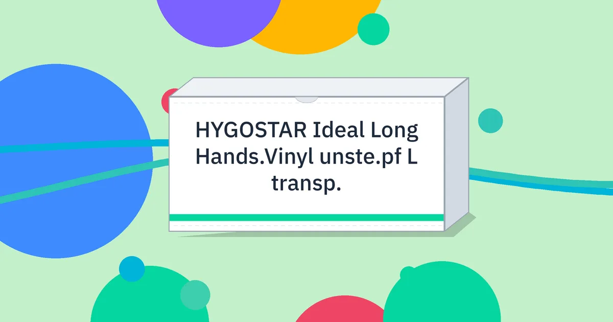 Symbolbild: Packung mit der Aufschrift HYGOSTAR Ideal Long Hands.Vinyl unste.pf L transp. (PZN 20775312) – Verfügbarkeit und Bezug in Apotheken in Frankfurt am Main
