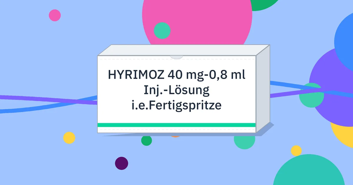 Symbolbild: Packung mit der Aufschrift HYRIMOZ 40 mg-0,8 ml Inj.-Lösung i.e.Fertigspritze (PZN 18900448) – Verfügbarkeit und Bezug in Apotheken in Frankfurt am Main