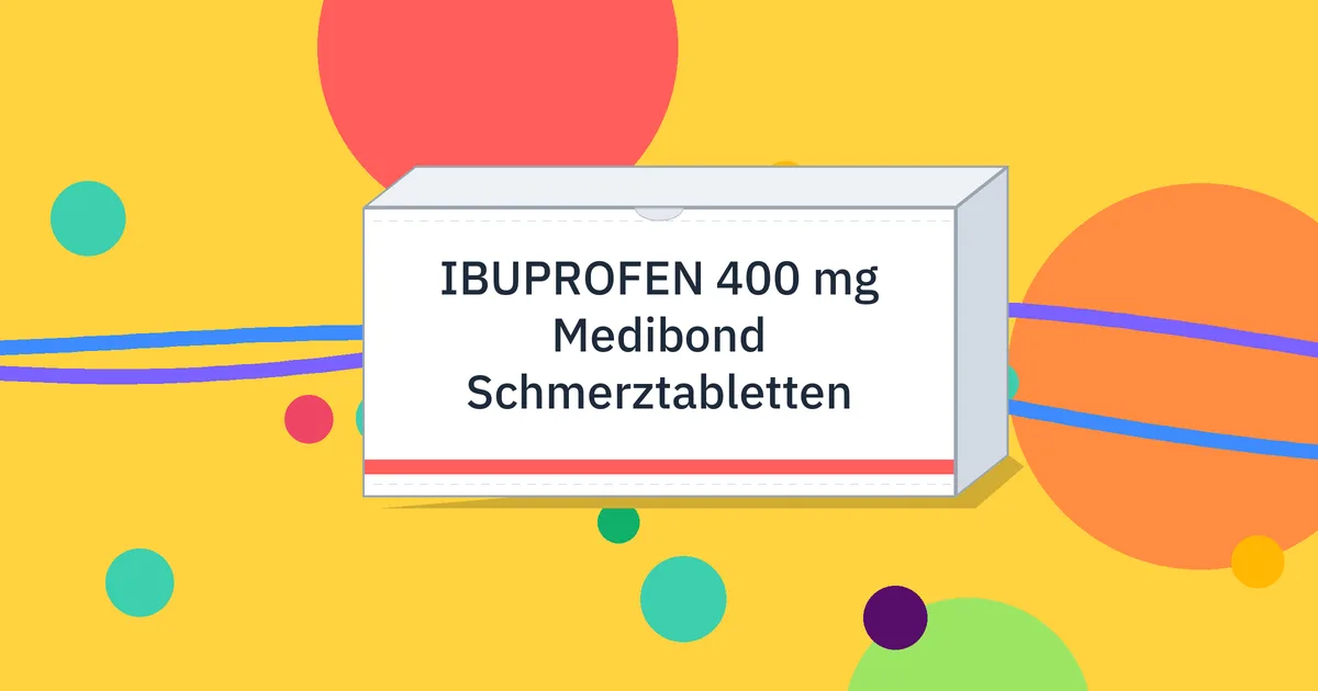 Symbolbild: Packung mit der Aufschrift IBUPROFEN 400 mg Medibond Schmerztabletten (PZN 15420498) – Verfügbarkeit und Bezug in Apotheken in Frankfurt am Main