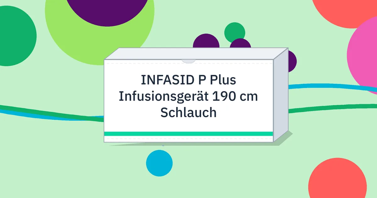 Symbolbild: Packung mit der Aufschrift INFASID P Plus Infusionsgerät 190 cm Schlauch (PZN 01884047) – Verfügbarkeit und Bezug in Apotheken in Frankfurt am Main