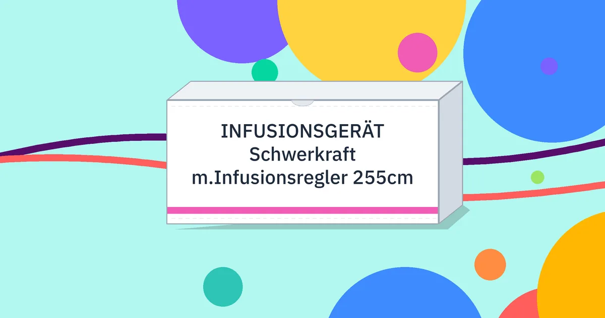 Symbolbild: Packung mit der Aufschrift INFUSIONSGERÄT Schwerkraft m.Infusionsregler 255cm (PZN 20271942) – Verfügbarkeit und Bezug in Apotheken in Frankfurt am Main