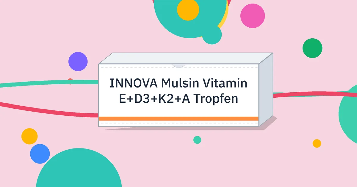 Symbolbild: Packung mit der Aufschrift INNOVA Mulsin Vitamin E+D3+K2+A Tropfen (PZN 19964019) – Verfügbarkeit und Bezug in Apotheken in Frankfurt am Main