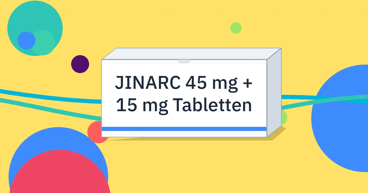 Symbolbild: Packung mit der Aufschrift JINARC 45 mg + 15 mg Tabletten (PZN 18352544) – Verfügbarkeit und Bezug in Apotheken in Frankfurt am Main