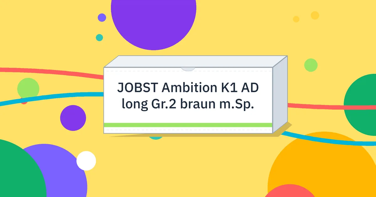 Symbolbild: Packung mit der Aufschrift JOBST Ambition K1 AD long Gr.2 braun m.Sp. (PZN 11019818) – Verfügbarkeit und Bezug in Apotheken in Frankfurt am Main