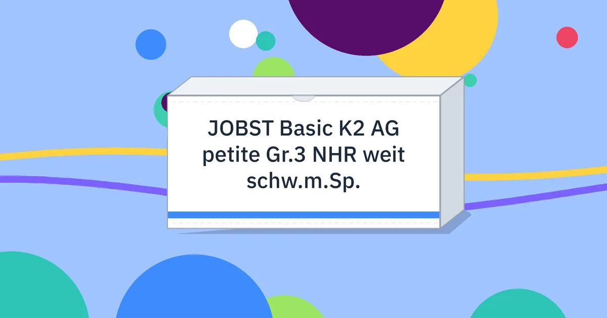 Symbolbild: Packung mit der Aufschrift JOBST Basic K2 AG petite Gr.3 NHR weit schw.m.Sp. (PZN 15311510) – Verfügbarkeit und Bezug in Apotheken in Frankfurt am Main