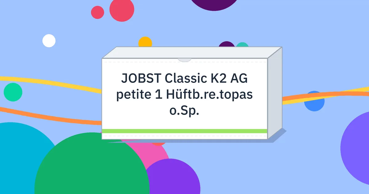 Symbolbild: Packung mit der Aufschrift JOBST Classic K2 AG petite 1 Hüftb.re.topas o.Sp. (PZN 13065863) – Verfügbarkeit und Bezug in Apotheken in Frankfurt am Main