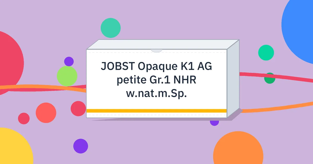 Symbolbild: Packung mit der Aufschrift JOBST Opaque K1 AG petite Gr.1 NHR w.nat.m.Sp. (PZN 13085038) – Verfügbarkeit und Bezug in Apotheken in Frankfurt am Main