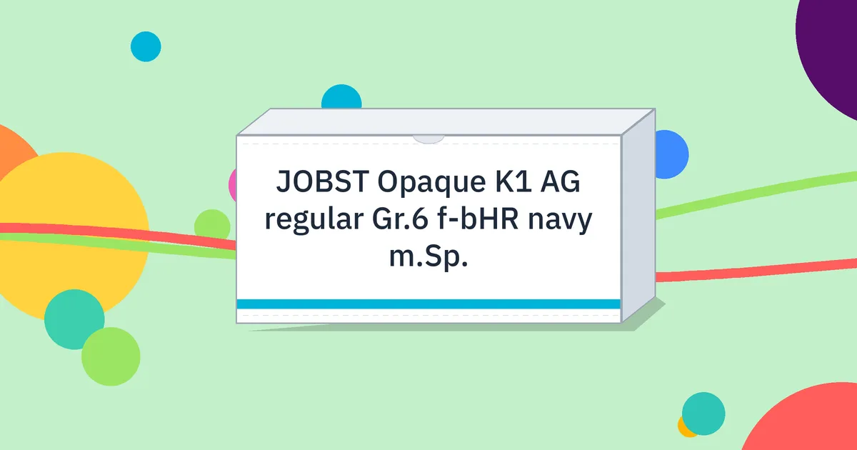 Symbolbild: Packung mit der Aufschrift JOBST Opaque K1 AG regular Gr.6 f-bHR navy m.Sp. (PZN 13090648) – Verfügbarkeit und Bezug in Apotheken in Frankfurt am Main