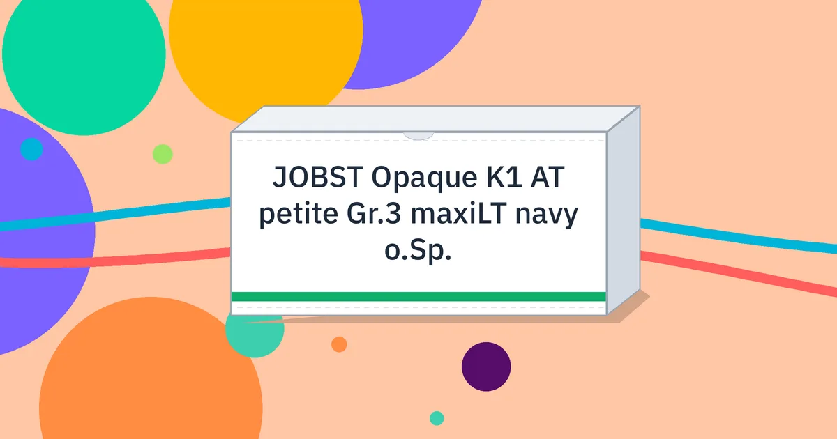 Symbolbild: Packung mit der Aufschrift JOBST Opaque K1 AT petite Gr.3 maxiLT navy o.Sp. (PZN 13160567) – Verfügbarkeit und Bezug in Apotheken in Frankfurt am Main