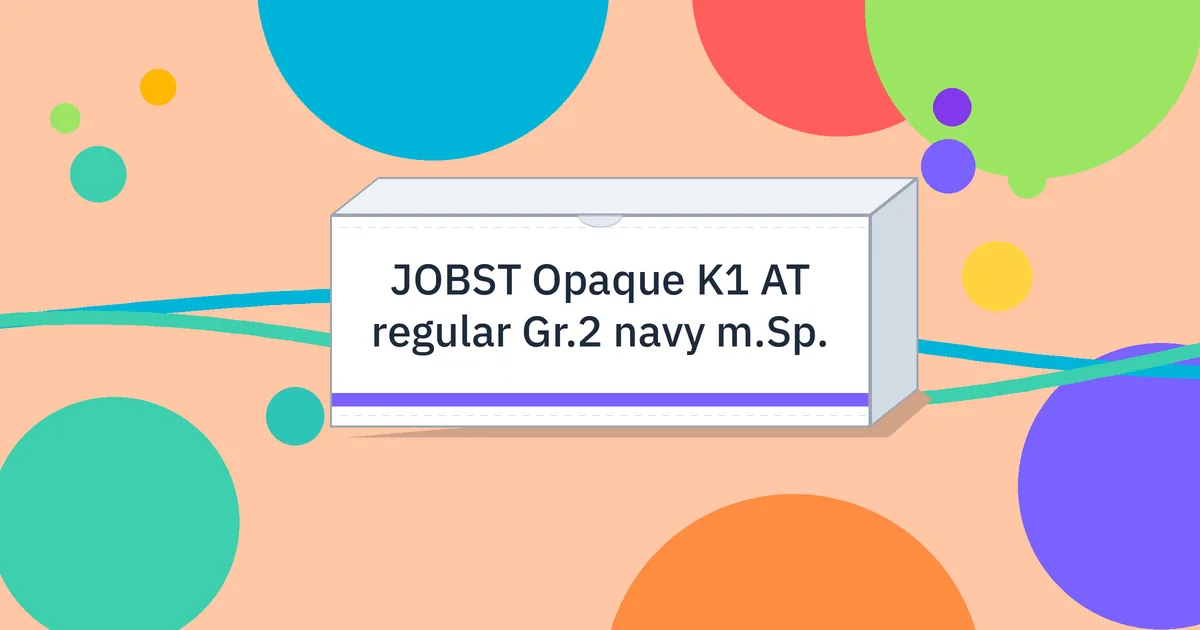 Symbolbild: Packung mit der Aufschrift JOBST Opaque K1 AT regular Gr.2 navy m.Sp. (PZN 13106964) – Verfügbarkeit und Bezug in Apotheken in Frankfurt am Main