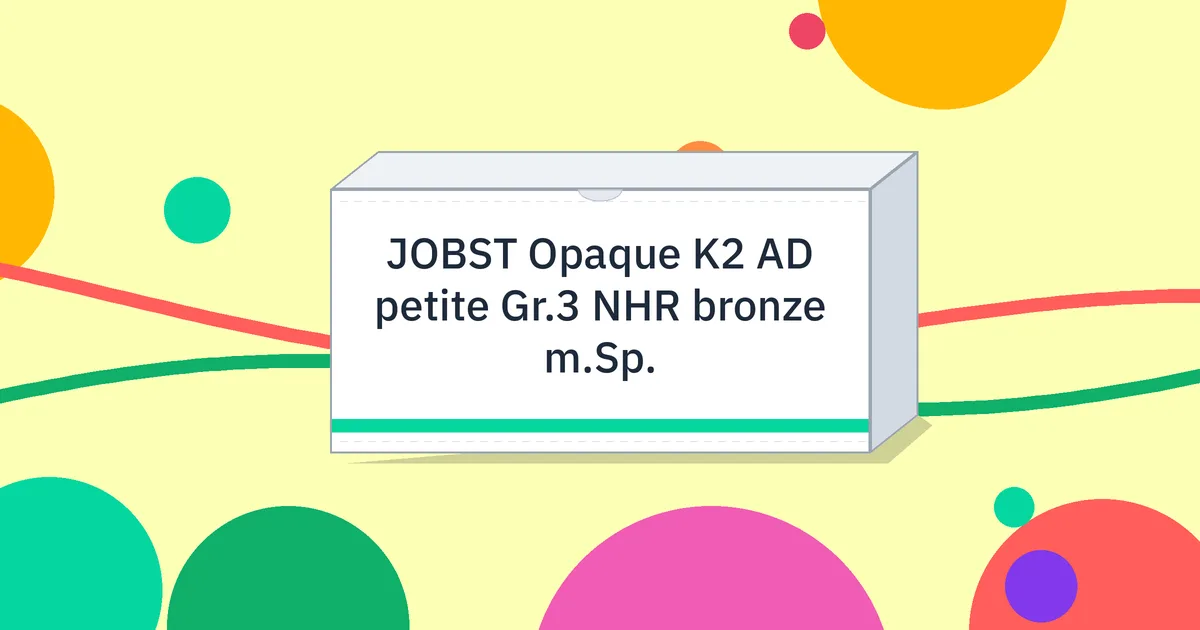 Symbolbild: Packung mit der Aufschrift JOBST Opaque K2 AD petite Gr.3 NHR bronze m.Sp. (PZN 13108727) – Verfügbarkeit und Bezug in Apotheken in Frankfurt am Main