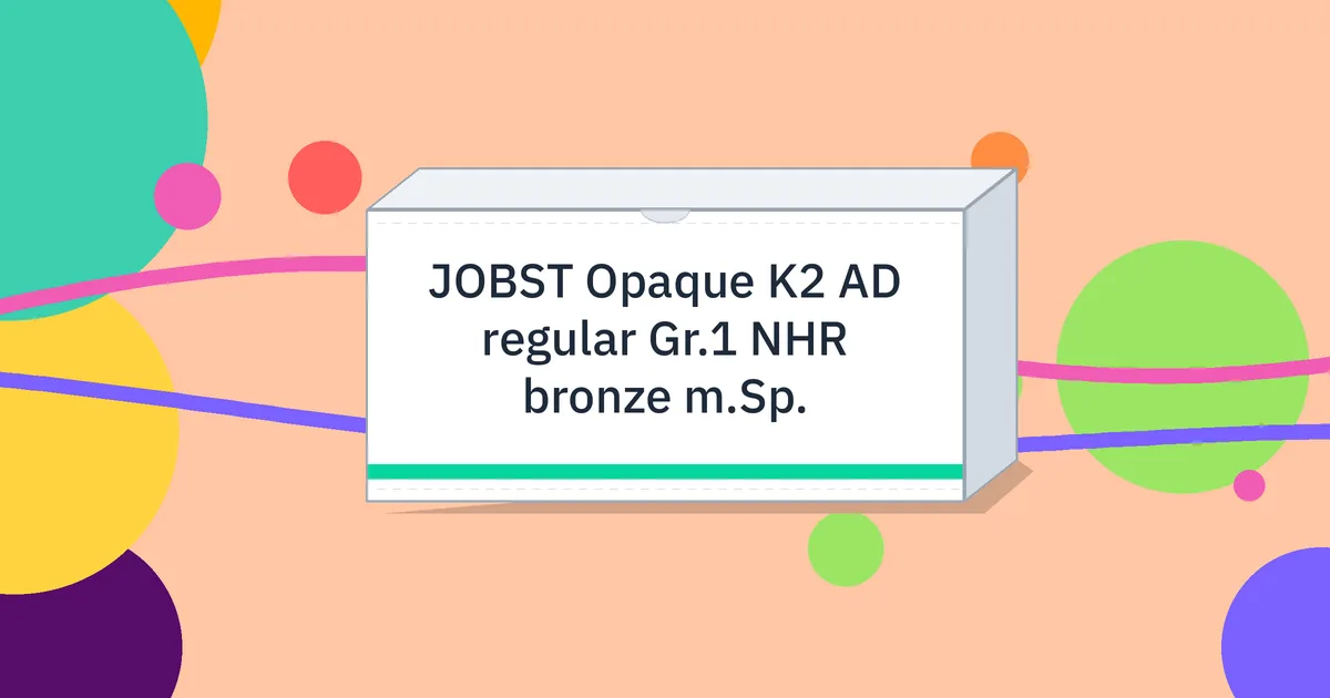 Symbolbild: Packung mit der Aufschrift JOBST Opaque K2 AD regular Gr.1 NHR bronze m.Sp. (PZN 13110339) – Verfügbarkeit und Bezug in Apotheken in Frankfurt am Main