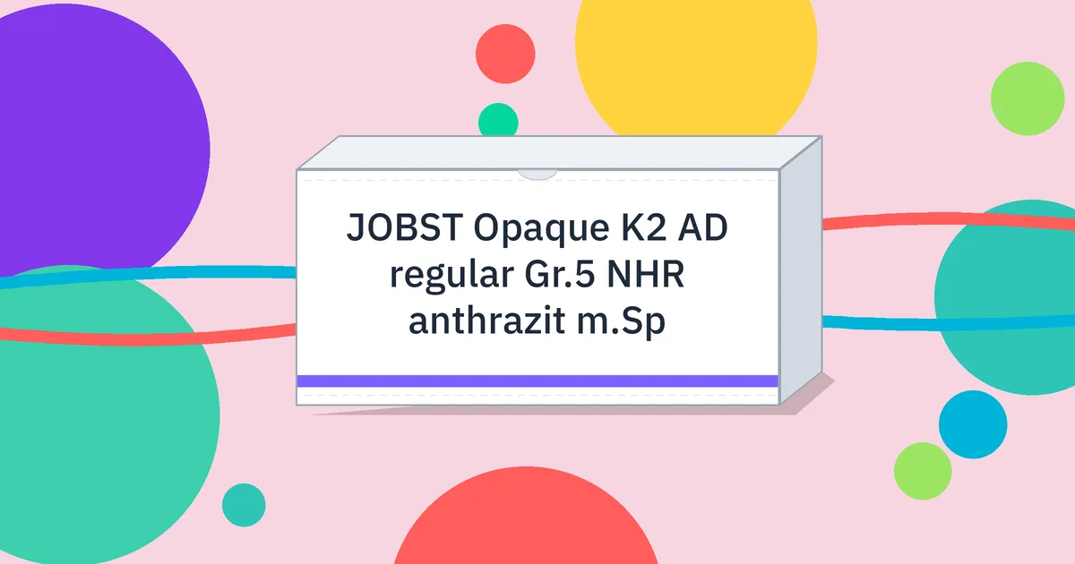 Symbolbild: Packung mit der Aufschrift JOBST Opaque K2 AD regular Gr.5 NHR anthrazit m.Sp (PZN 16278447) – Verfügbarkeit und Bezug in Apotheken in Frankfurt am Main