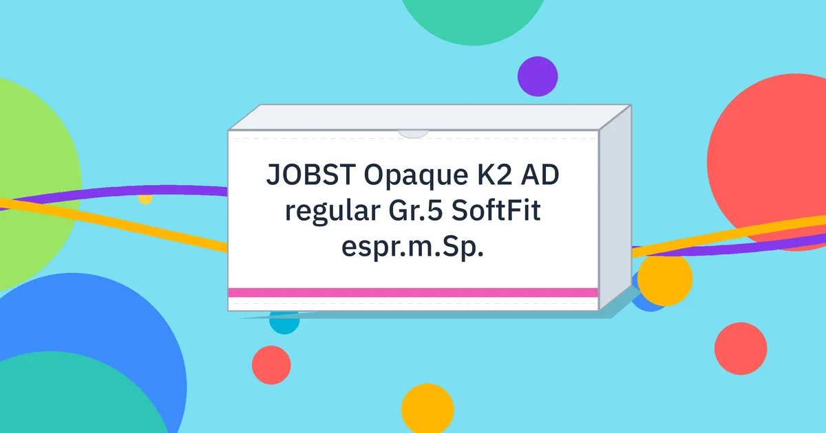 Symbolbild: Packung mit der Aufschrift JOBST Opaque K2 AD regular Gr.5 SoftFit espr.m.Sp. (PZN 16278298) – Verfügbarkeit und Bezug in Apotheken in Frankfurt am Main