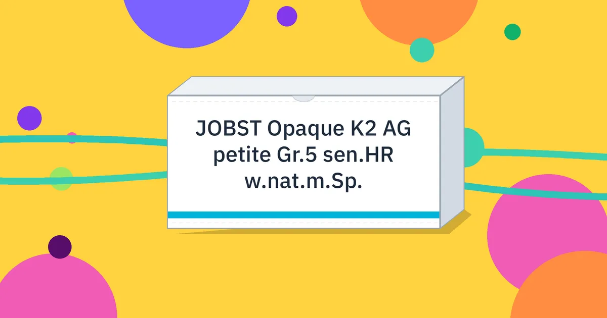 Symbolbild: Packung mit der Aufschrift JOBST Opaque K2 AG petite Gr.5 sen.HR w.nat.m.Sp. (PZN 11256978) – Verfügbarkeit und Bezug in Apotheken in Frankfurt am Main