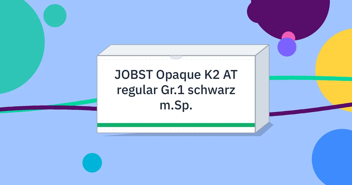 Symbolbild: Packung mit der Aufschrift JOBST Opaque K2 AT regular Gr.1 schwarz m.Sp. (PZN 11257245) – Verfügbarkeit und Bezug in Apotheken in Frankfurt am Main