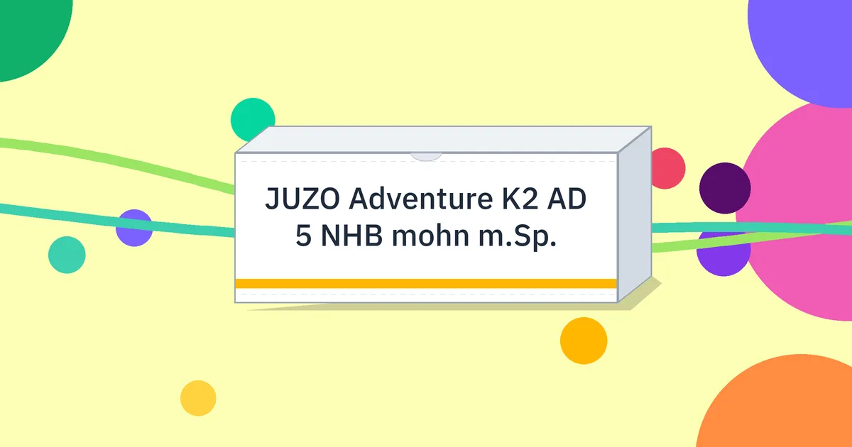 Symbolbild: Packung mit der Aufschrift JUZO Adventure K2 AD 5 NHB mohn m.Sp. (PZN 14974415) – Verfügbarkeit und Bezug in Apotheken in Frankfurt am Main