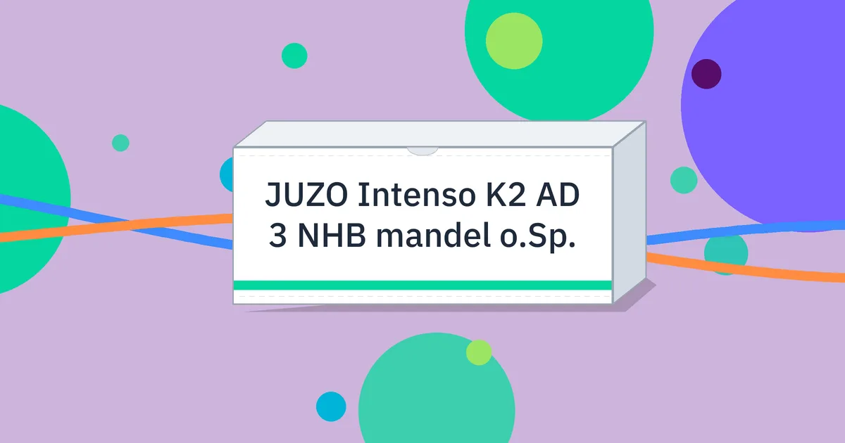 Symbolbild: Packung mit der Aufschrift JUZO Intenso K2 AD 3 NHB mandel o.Sp. (PZN 18620482) – Verfügbarkeit und Bezug in Apotheken in Frankfurt am Main