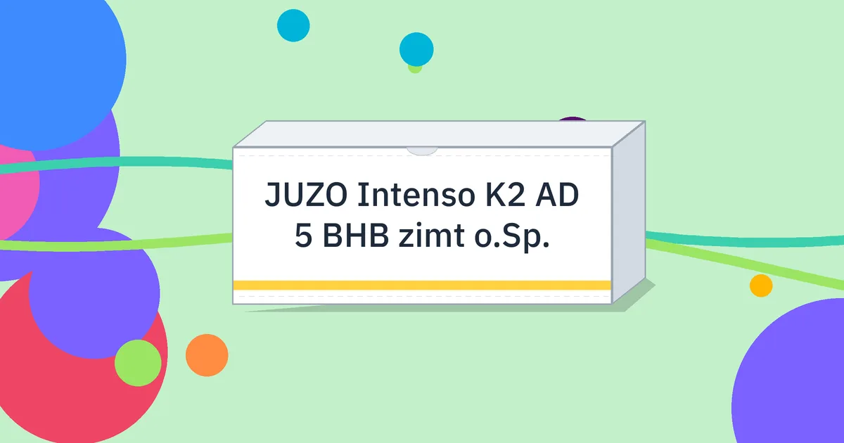 Symbolbild: Packung mit der Aufschrift JUZO Intenso K2 AD 5 BHB zimt o.Sp. (PZN 18623782) – Verfügbarkeit und Bezug in Apotheken in Frankfurt am Main