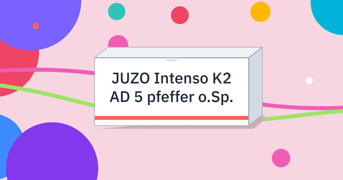 Symbolbild: Packung mit der Aufschrift JUZO Intenso K2 AD 5 pfeffer o.Sp. (PZN 18616730) – Verfügbarkeit und Bezug in Apotheken in Frankfurt am Main
