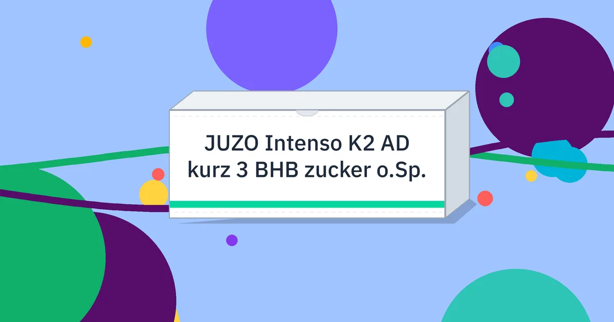 Symbolbild: Packung mit der Aufschrift JUZO Intenso K2 AD kurz 3 BHB zucker o.Sp. (PZN 18624787) – Verfügbarkeit und Bezug in Apotheken in Frankfurt am Main