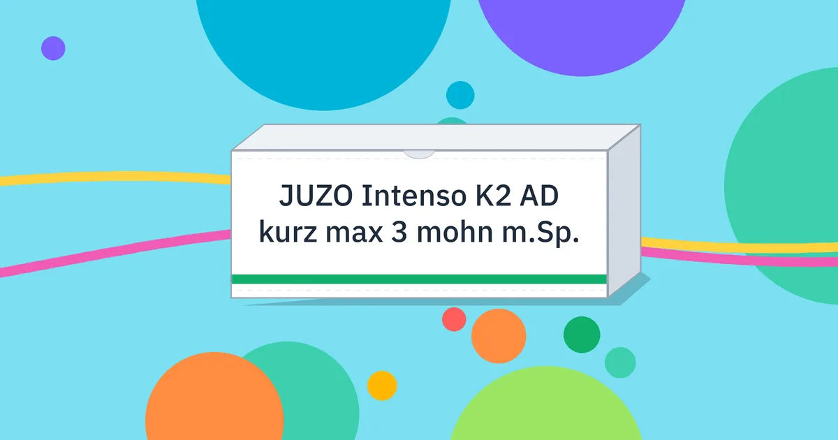 Symbolbild: Packung mit der Aufschrift JUZO Intenso K2 AD kurz max 3 mohn m.Sp. (PZN 18608831) – Verfügbarkeit und Bezug in Apotheken in Frankfurt am Main