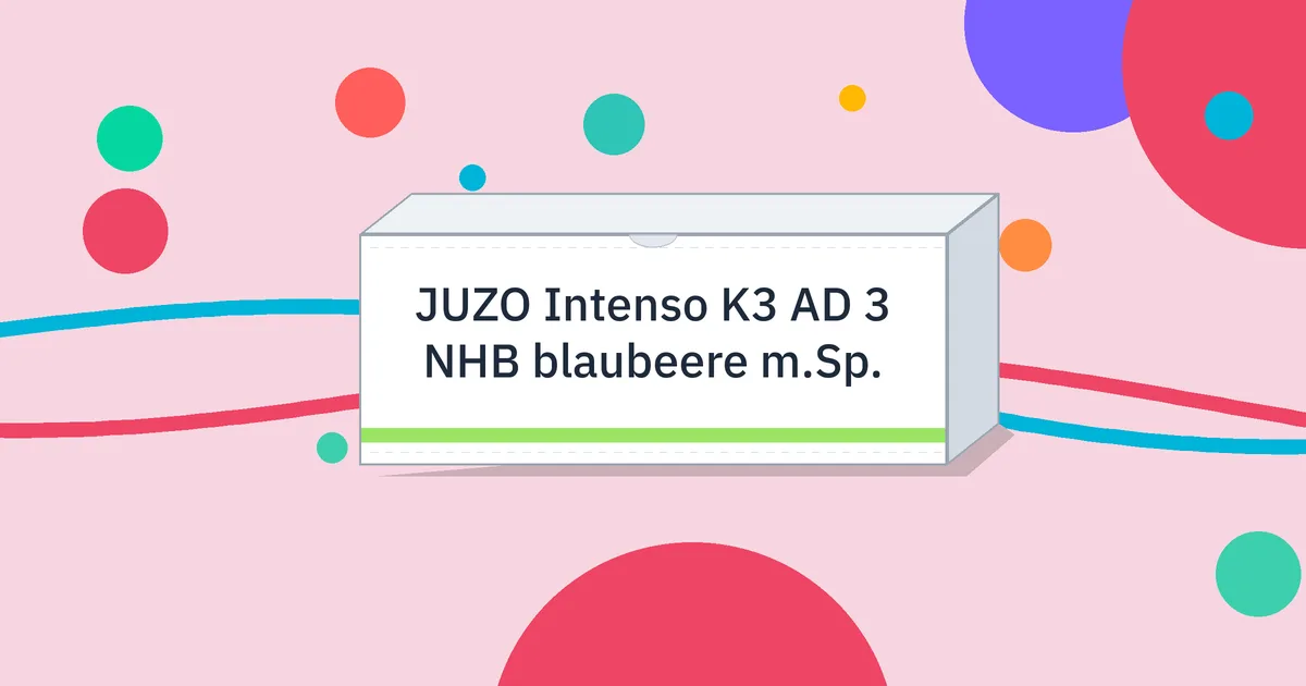 Symbolbild: Packung mit der Aufschrift JUZO Intenso K3 AD 3 NHB blaubeere m.Sp. (PZN 18630948) – Verfügbarkeit und Bezug in Apotheken in Frankfurt am Main