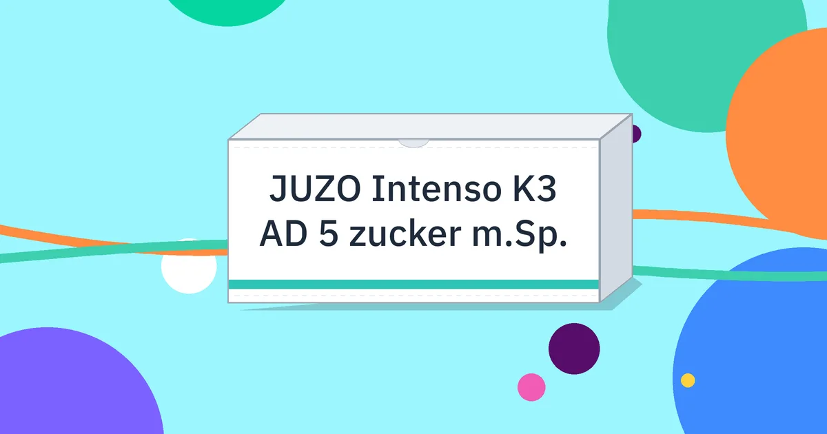 Symbolbild: Packung mit der Aufschrift JUZO Intenso K3 AD 5 zucker m.Sp. (PZN 18627188) – Verfügbarkeit und Bezug in Apotheken in Frankfurt am Main