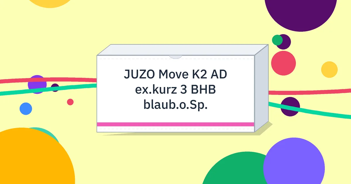 Symbolbild: Packung mit der Aufschrift JUZO Move K2 AD ex.kurz 3 BHB blaub.o.Sp. (PZN 18542598) – Verfügbarkeit und Bezug in Apotheken in Frankfurt am Main