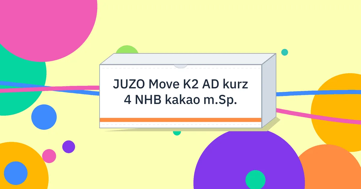 Symbolbild: Packung mit der Aufschrift JUZO Move K2 AD kurz 4 NHB kakao m.Sp. (PZN 18540530) – Verfügbarkeit und Bezug in Apotheken in Frankfurt am Main