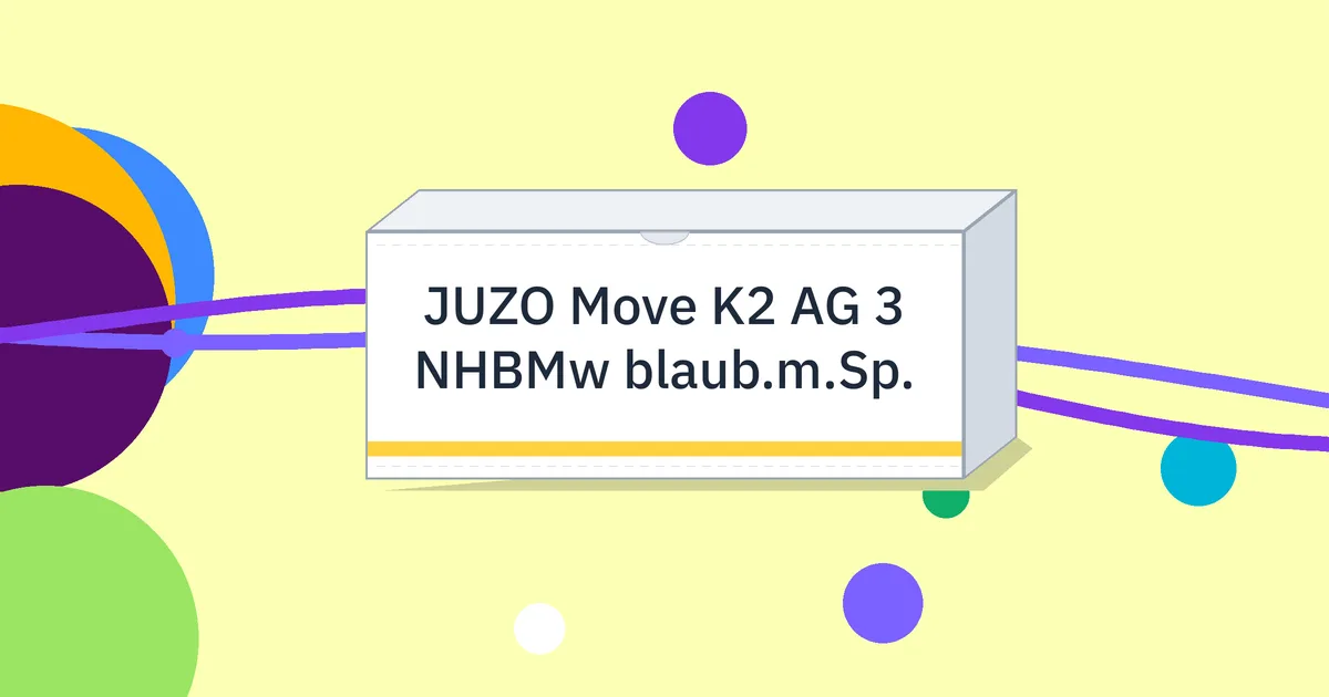 Symbolbild: Packung mit der Aufschrift JUZO Move K2 AG 3 NHBMw blaub.m.Sp. (PZN 18555106) – Verfügbarkeit und Bezug in Apotheken in Frankfurt am Main