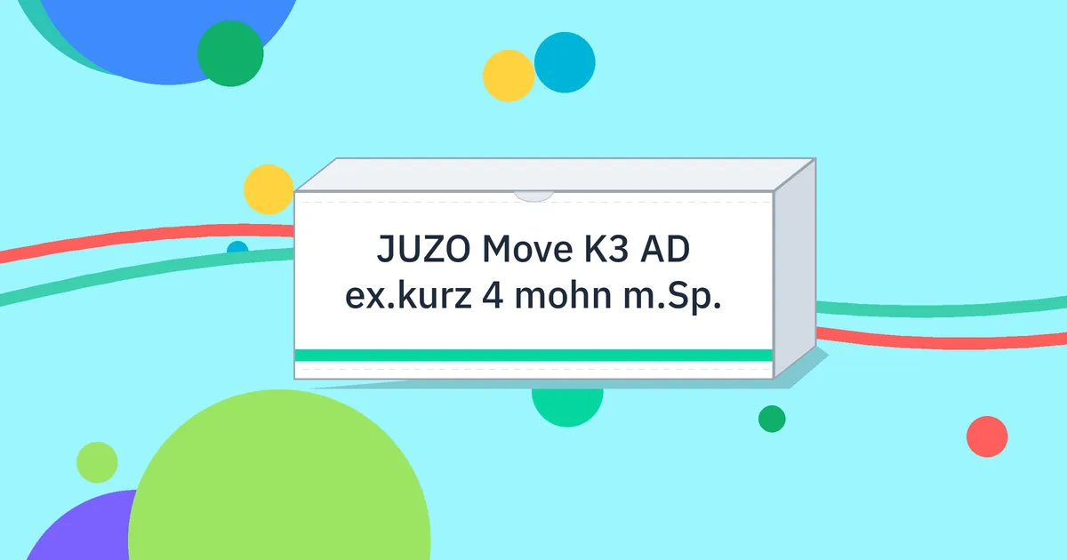 Symbolbild: Packung mit der Aufschrift JUZO Move K3 AD ex.kurz 4 mohn m.Sp. (PZN 18573222) – Verfügbarkeit und Bezug in Apotheken in Frankfurt am Main