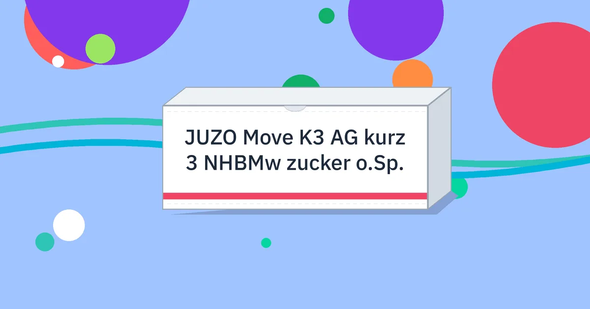 Symbolbild: Packung mit der Aufschrift JUZO Move K3 AG kurz 3 NHBMw zucker o.Sp. (PZN 18580819) – Verfügbarkeit und Bezug in Apotheken in Frankfurt am Main