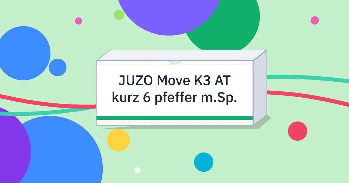Symbolbild: Packung mit der Aufschrift JUZO Move K3 AT kurz 6 pfeffer m.Sp. (PZN 20682993) – Verfügbarkeit und Bezug in Apotheken in Frankfurt am Main