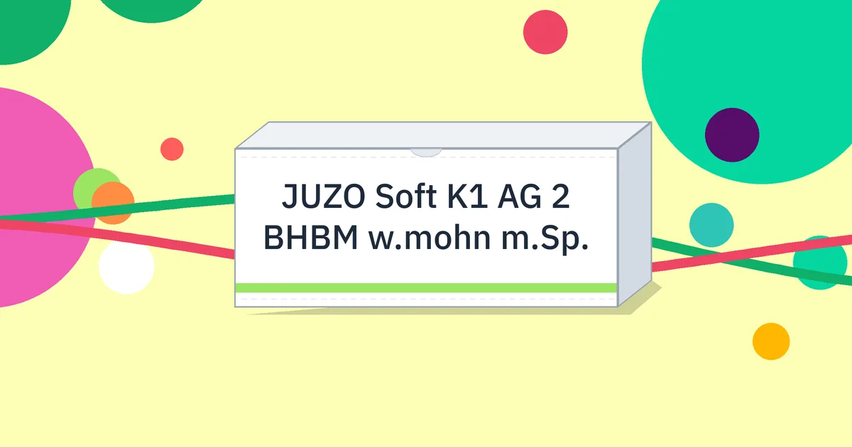 Symbolbild: Packung mit der Aufschrift JUZO Soft K1 AG 2 BHBM w.mohn m.Sp. (PZN 14863118) – Verfügbarkeit und Bezug in Apotheken in Frankfurt am Main