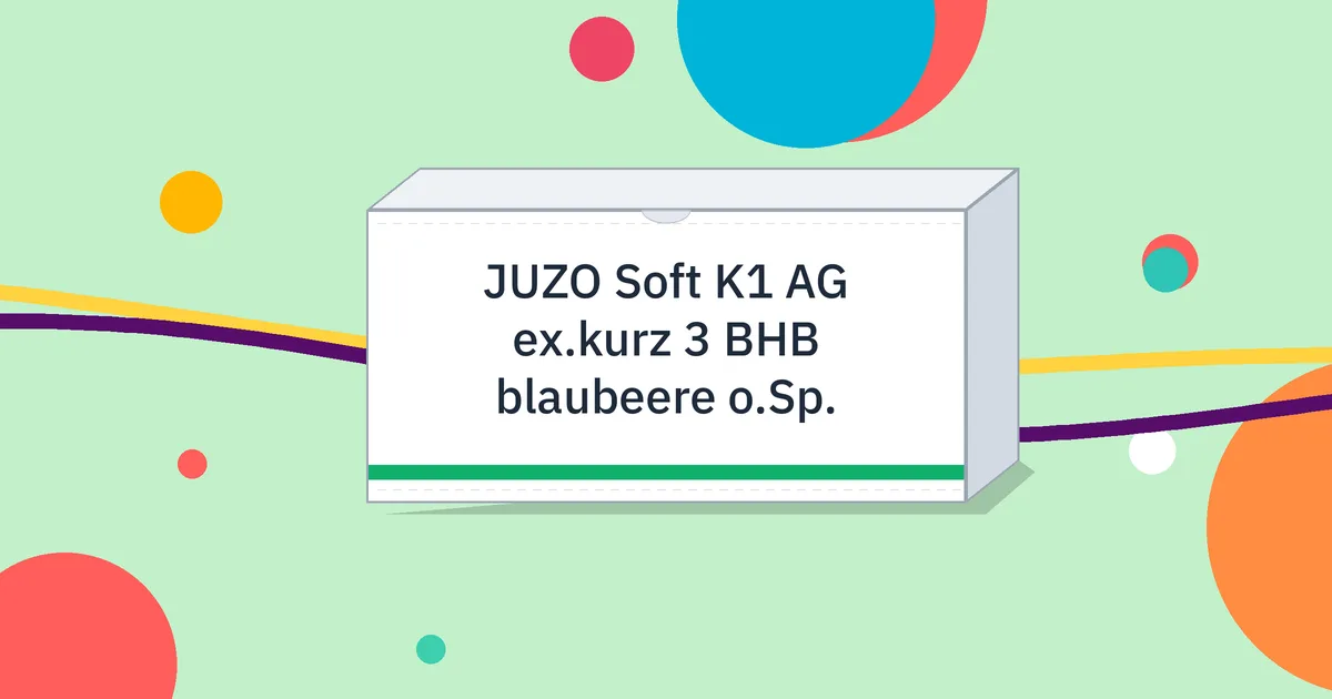 Symbolbild: Packung mit der Aufschrift JUZO Soft K1 AG ex.kurz 3 BHB blaubeere o.Sp. (PZN 14824271) – Verfügbarkeit und Bezug in Apotheken in Frankfurt am Main