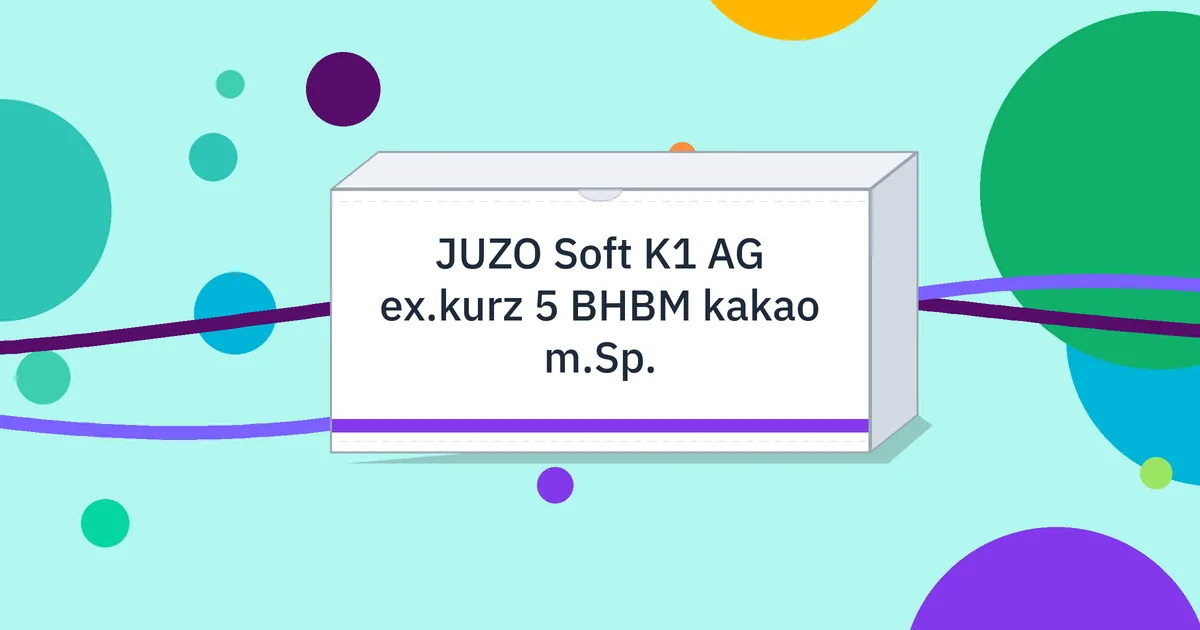 Symbolbild: Packung mit der Aufschrift JUZO Soft K1 AG ex.kurz 5 BHBM kakao m.Sp. (PZN 14856667) – Verfügbarkeit und Bezug in Apotheken in Frankfurt am Main