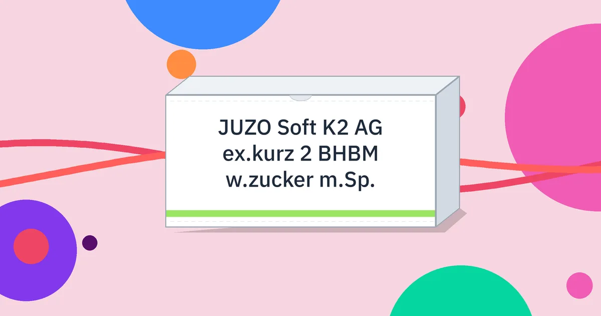Symbolbild: Packung mit der Aufschrift JUZO Soft K2 AG ex.kurz 2 BHBM w.zucker m.Sp. (PZN 14867889) – Verfügbarkeit und Bezug in Apotheken in Frankfurt am Main