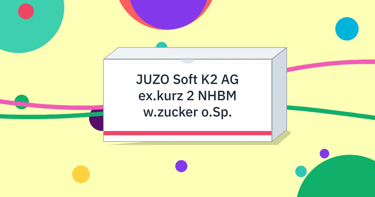 Symbolbild: Packung mit der Aufschrift JUZO Soft K2 AG ex.kurz 2 NHBM w.zucker o.Sp. (PZN 15021835) – Verfügbarkeit und Bezug in Apotheken in Frankfurt am Main