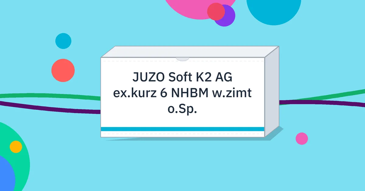 Symbolbild: Packung mit der Aufschrift JUZO Soft K2 AG ex.kurz 6 NHBM w.zimt o.Sp. (PZN 15002393) – Verfügbarkeit und Bezug in Apotheken in Frankfurt am Main