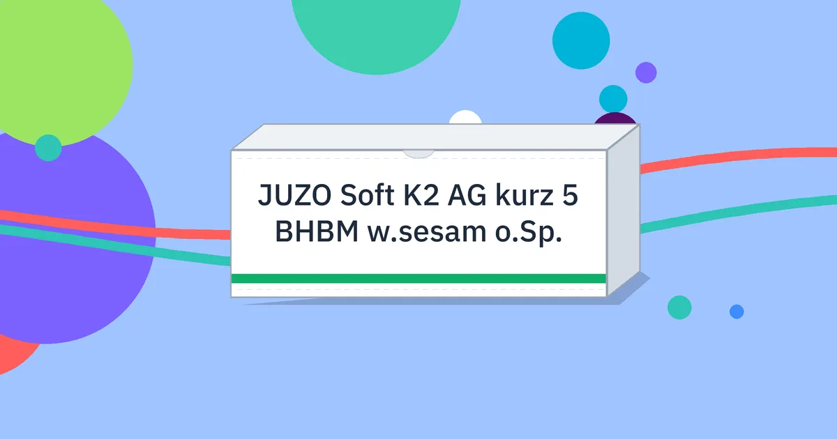 Symbolbild: Packung mit der Aufschrift JUZO Soft K2 AG kurz 5 BHBM w.sesam o.Sp. (PZN 14869463) – Verfügbarkeit und Bezug in Apotheken in Frankfurt am Main