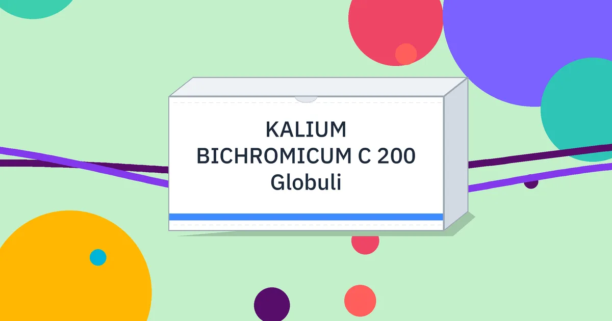 Symbolbild: Packung mit der Aufschrift KALIUM BICHROMICUM C 200 Globuli (PZN 15304869) – Verfügbarkeit und Bezug in Apotheken in Frankfurt am Main