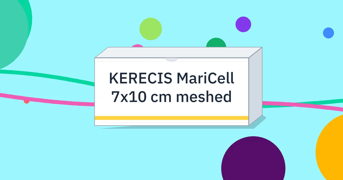 Symbolbild: Packung mit der Aufschrift KERECIS MariCell 7x10 cm meshed (PZN 20521439) – Verfügbarkeit und Bezug in Apotheken in Frankfurt am Main